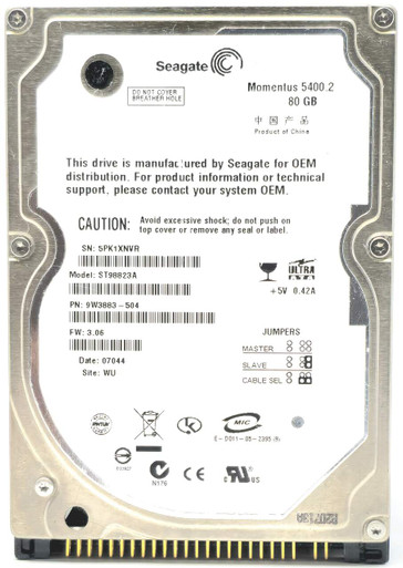Seagate ST9808210 - 80GB 4.2K RPM IDE PATA EIDE ATA 2.5" Laptop Hard ...