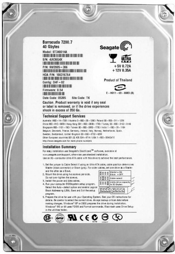 Seagate ST340810A - 40GB 5.4K IDE 3.5" Hard Disk Drive (HDD) - CPU Medics