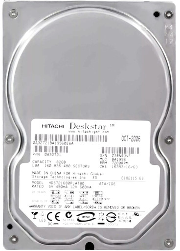 Hitachi HDS721680PLAT80 - 80GB 7.2K RPM IDE 3.5" Hard Disk Drive (HDD ...