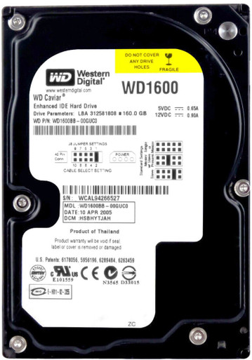 Western Digital WD1600BB-22GUC0 - 160GB 7.2K RPM IDE PATA 3.5" LFF ...