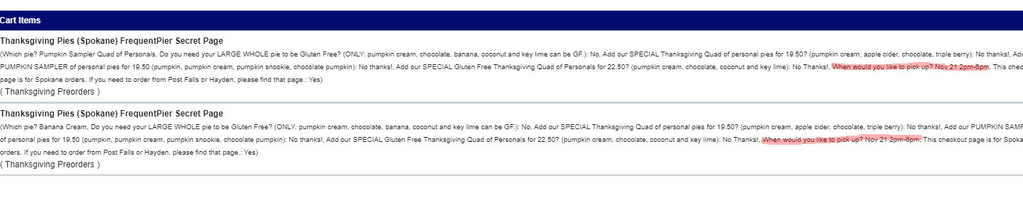 Holiday Pie Pickup Guide & Info