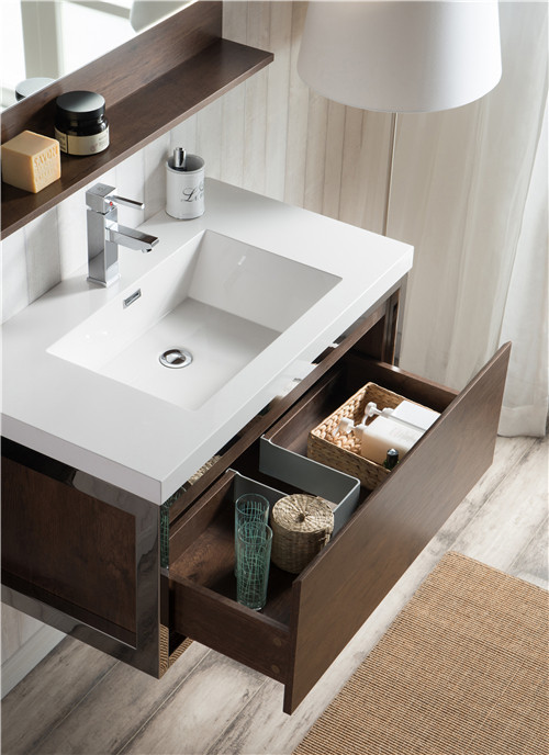 Lake 36" Wall Mounted Modern Vanity with Chrome Stainless Steel Frame