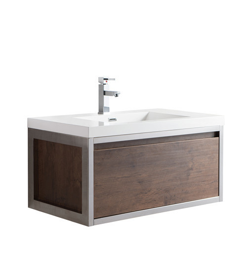 Lake 36" Wall Mounted Modern Vanity with Chrome Stainless Steel Frame