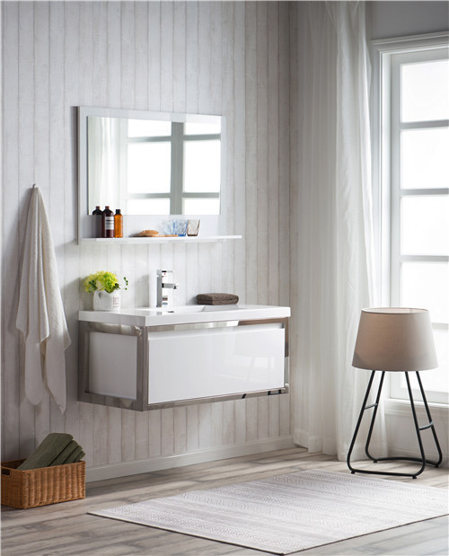 Lake 42" Wall Mounted Modern Vanity with Chrome Stainless Steel Frame