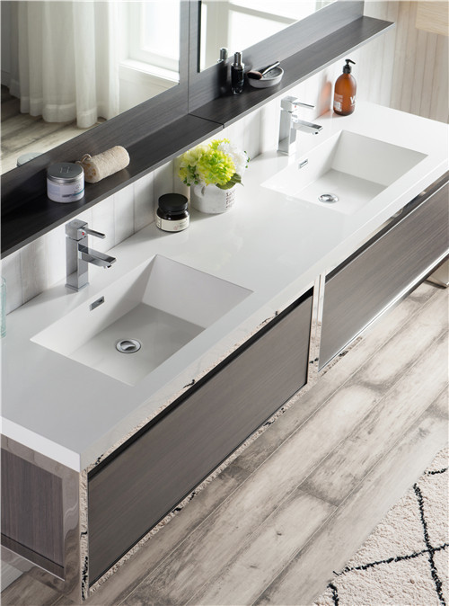 Lake 84" Wall Mounted Modern Vanity with Chrome Stainless Steel Frame ...