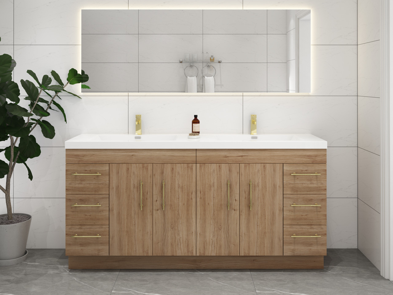 Elsa 72 Freestanding Vanity With Royal White Reinforced Acrylic Double Sink Top