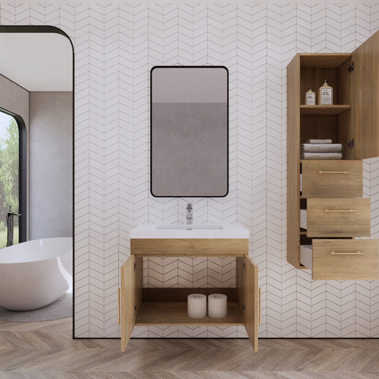 Elsa 30” Floating Bathroom Vanity With Royal White Reinforced Acrylic ...