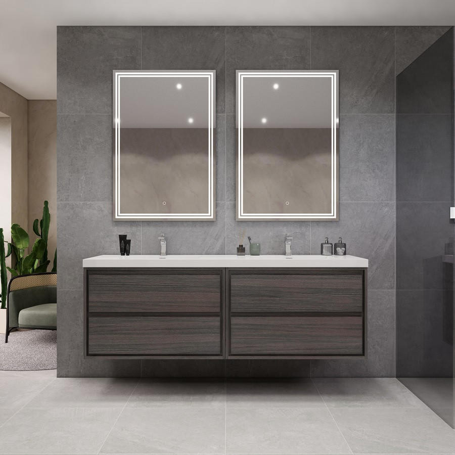 Sage 72" Modern Floating Double Bathroom Vanity Set with Double Sink ...