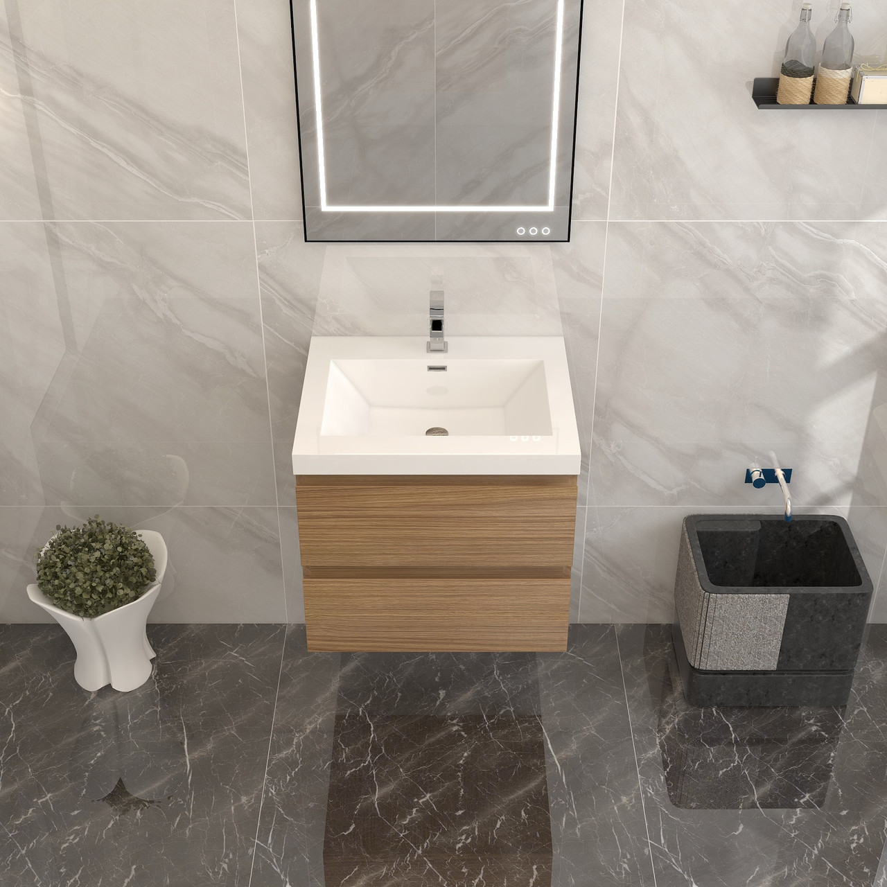 BOW 24" FLOATING BATHROOM VANITY WITH REINFORCED ACRYLIC SINK (BTO24)