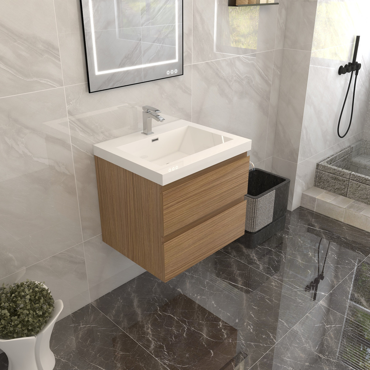BOW 24" FLOATING BATHROOM VANITY WITH REINFORCED ACRYLIC SINK (BTO24)