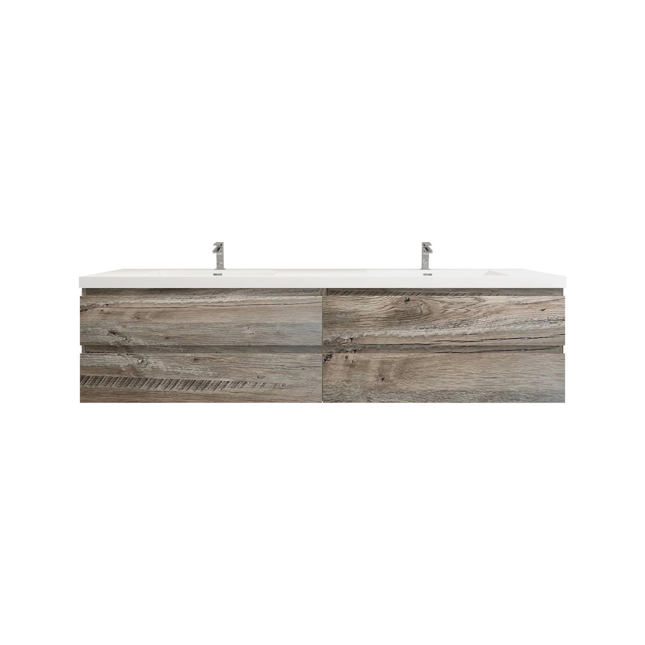 BOW 84" FLOATING BATHROOM VANITY WITH REINFORCED ACRYLIC DOUBLE SINK ...