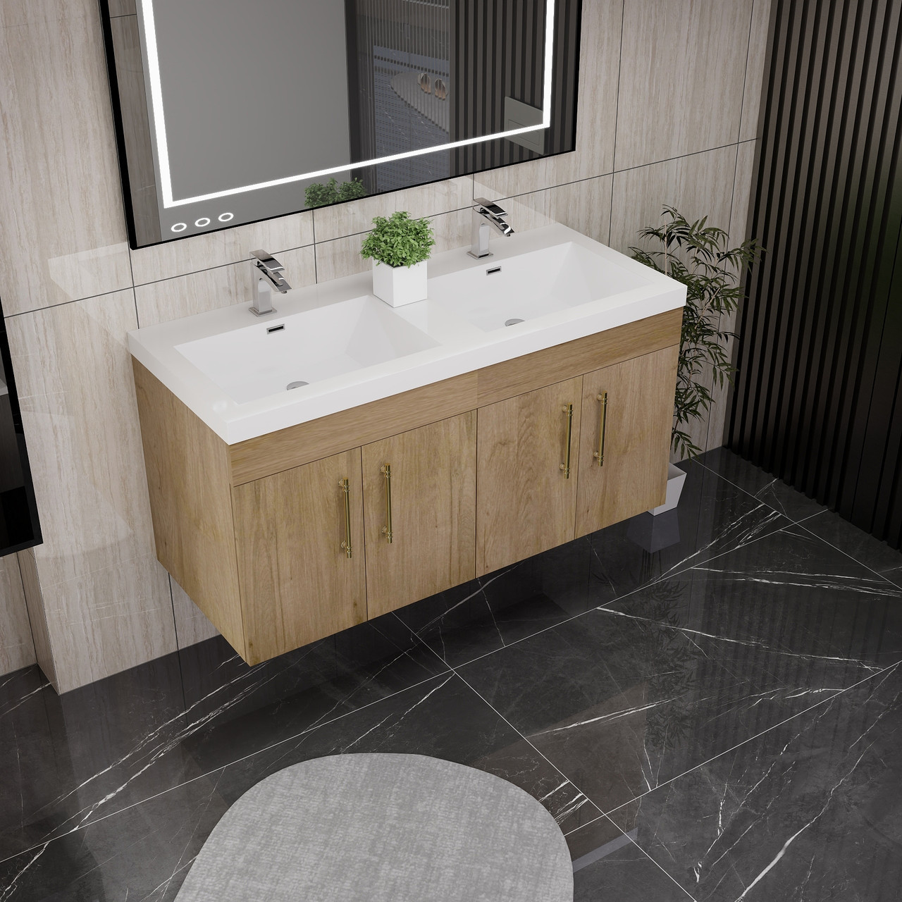 Elsa 48” Floating Double Vanity With Royal White Reinforced Acrylic ...