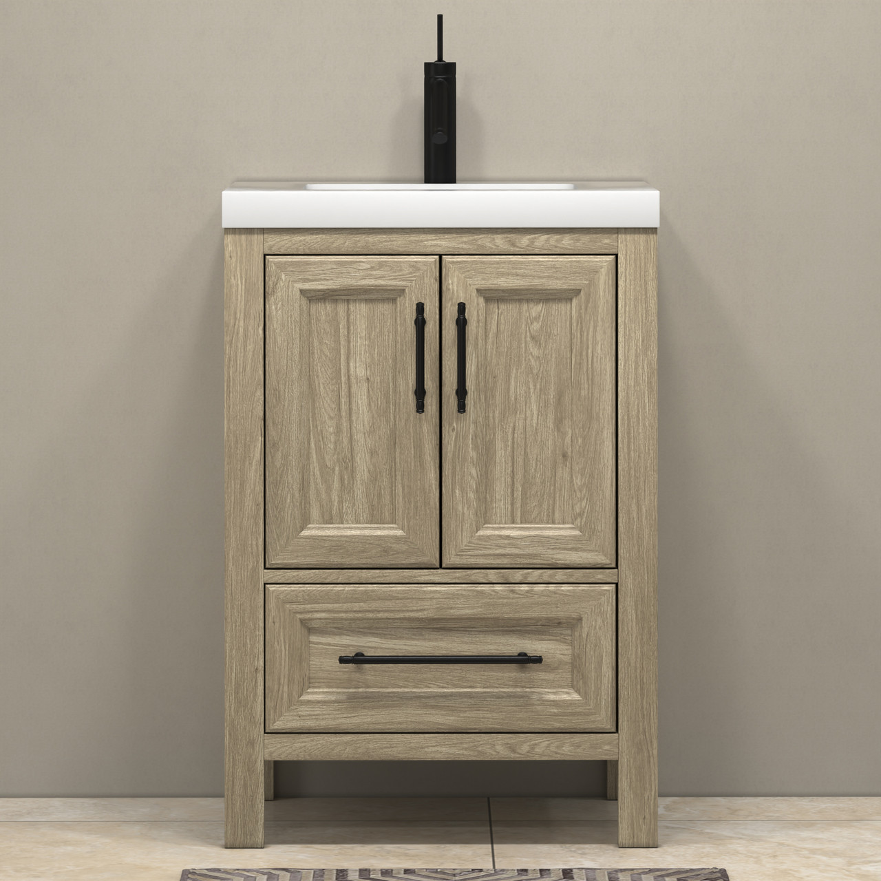 VIV 24" Solid Wood Freestanding Bathroom Vanity in Oak with Reinforced Acrylic Sink | Moreno ...
