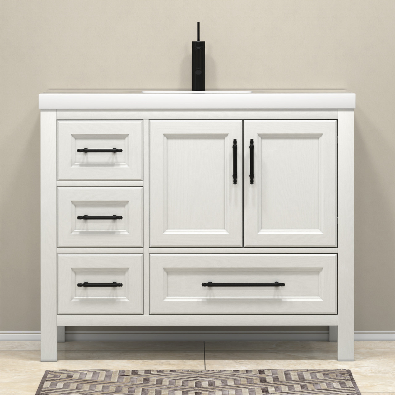 VIV 42" Solid Wood Freestanding Bathroom Vanity in Oak with Reinforced ...