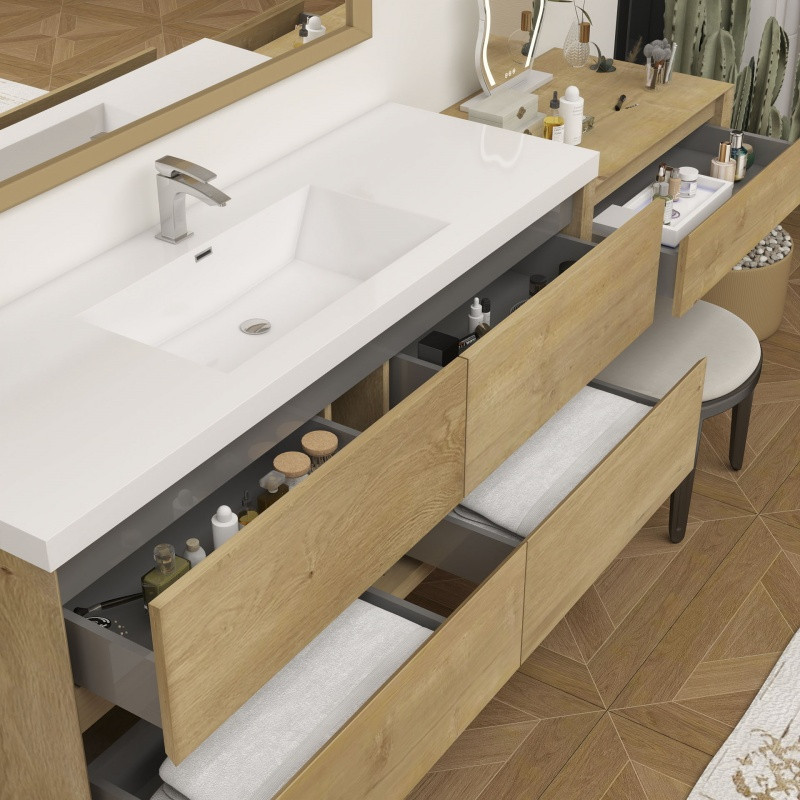 Kingdee 90" Floating Bathroom Vanity & Makeup Table Set