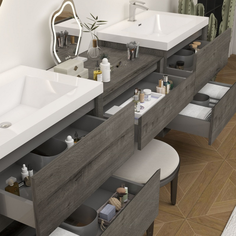 Kingdee 90" Floating Bathroom Vanity & Makeup Table Set