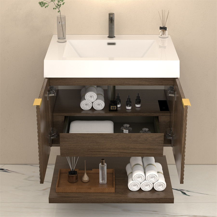 Stella 30" Fluted Floating Bathroom Vanity with Reinforced Acrylic Sink