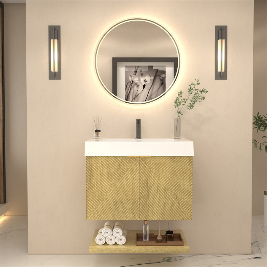 Stella 30" Fluted Floating Bathroom Vanity with Reinforced Acrylic Sink
