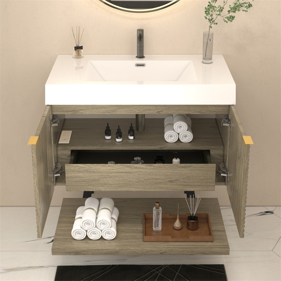 Stella 36" Fluted Floating Bathroom Vanity with Reinforced Acrylic Sink