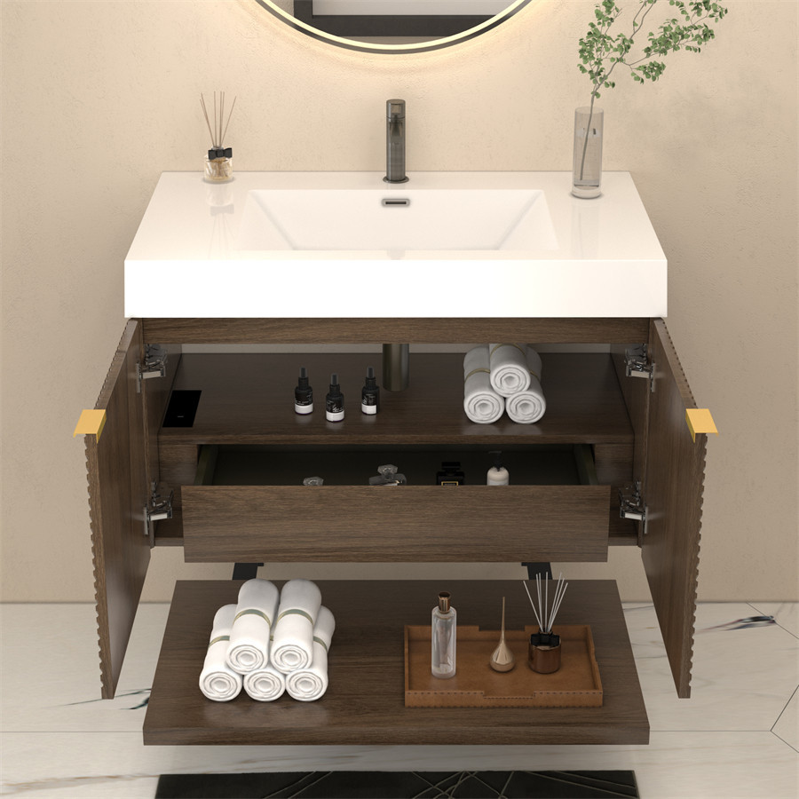 Stella 36" Fluted Floating Bathroom Vanity with Reinforced Acrylic Sink