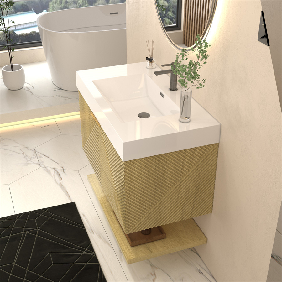 Stella 36" Fluted Floating Bathroom Vanity with Reinforced Acrylic Sink