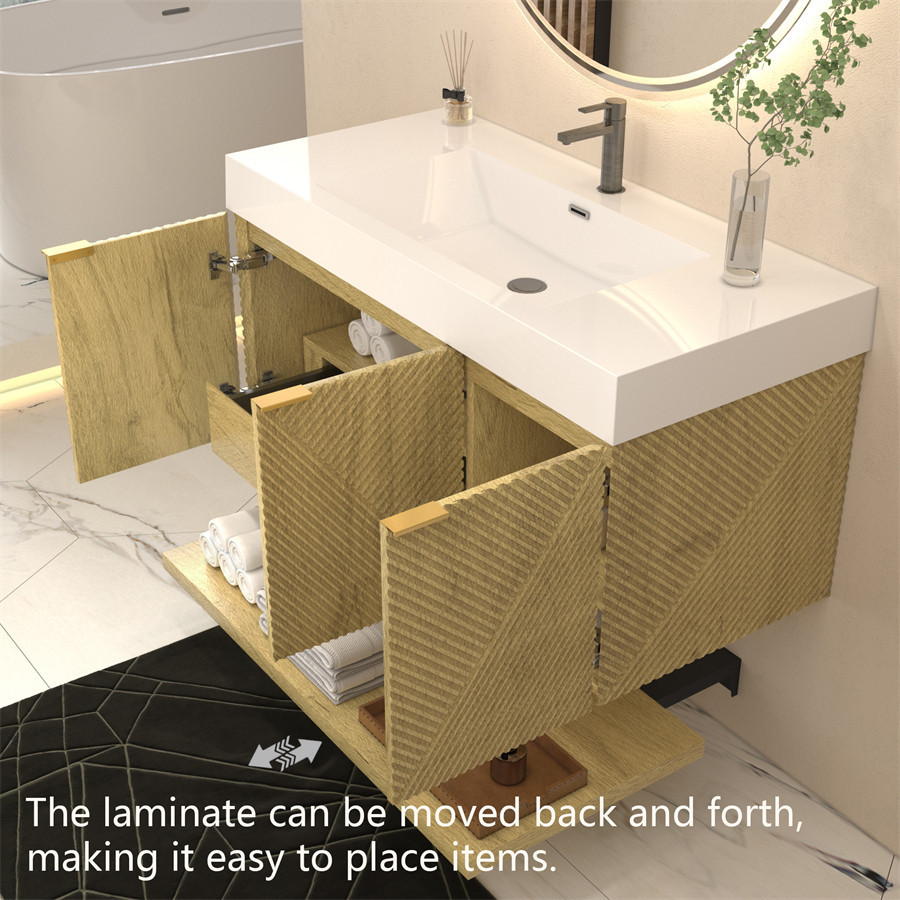 Stella 42" Fluted Floating Bathroom Vanity with Reinforced Acrylic Sink