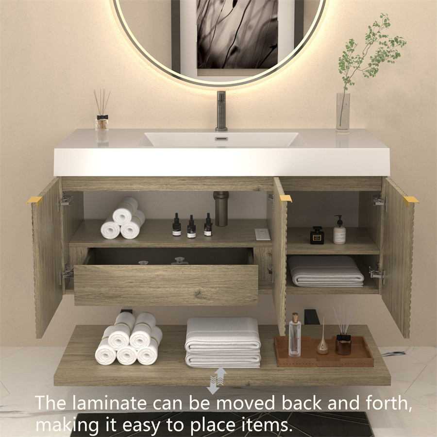 Stella 48" Fluted Floating Bathroom Vanity with Reinforced Acrylic Sink