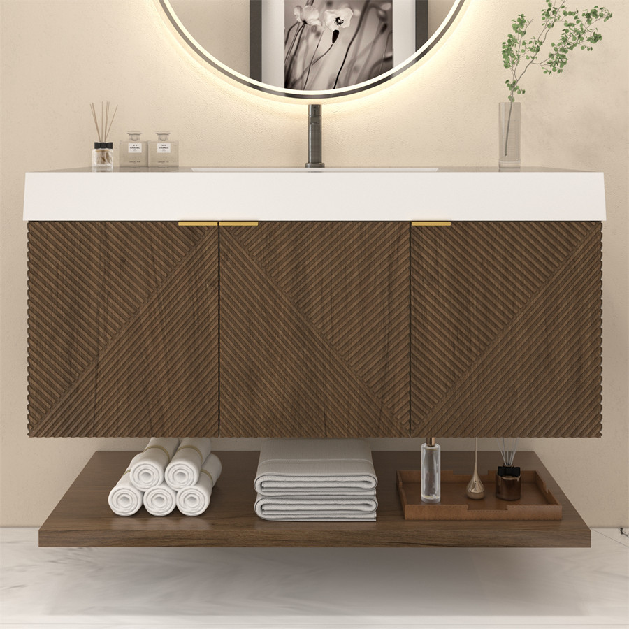 Stella 48" Fluted Floating Bathroom Vanity with Reinforced Acrylic Sink
