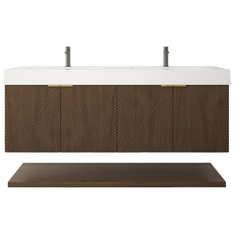 Stella 60" Fluted Floating Bathroom Vanity with Reinforced Acrylic ...