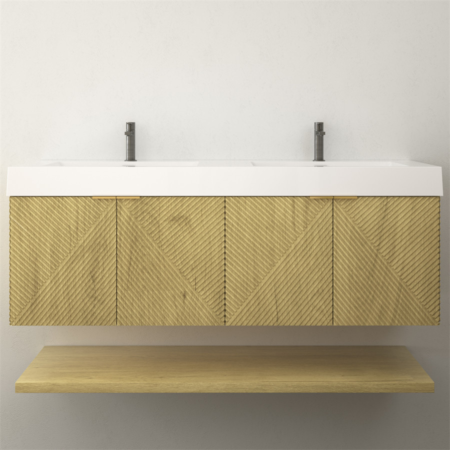 Stella 60" Fluted Floating Bathroom Vanity with Reinforced Acrylic ...