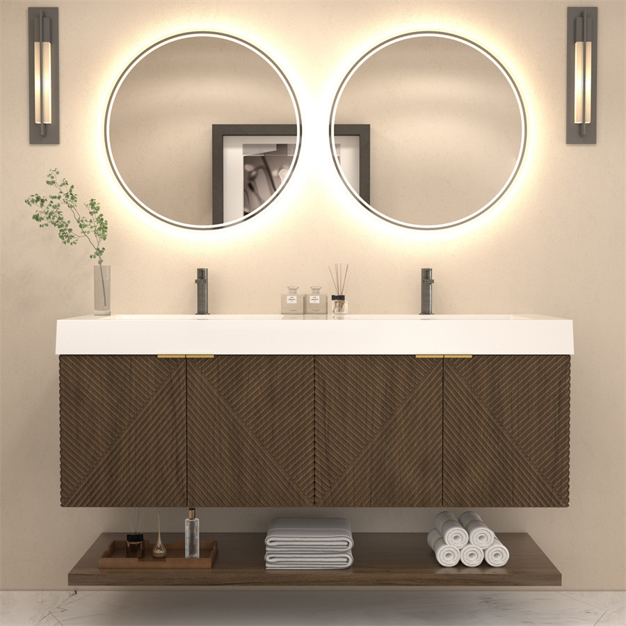 Stella 60" Fluted Floating Bathroom Vanity with Reinforced Acrylic ...