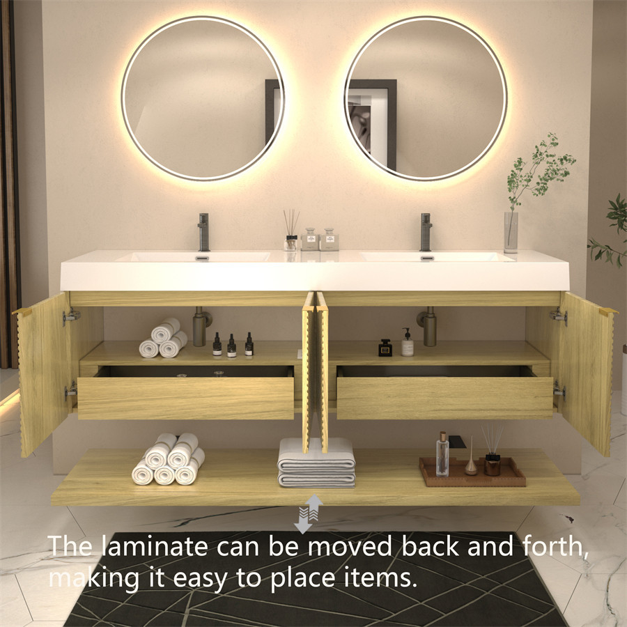 Stella 72" Fluted Floating Bathroom Vanity with Reinforced Acrylic ...