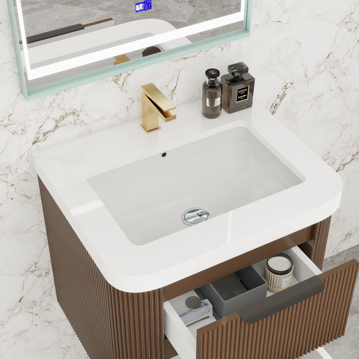 Celine 24" Fluted Floating Bathroom Vanity with Acrylic Sink in ...