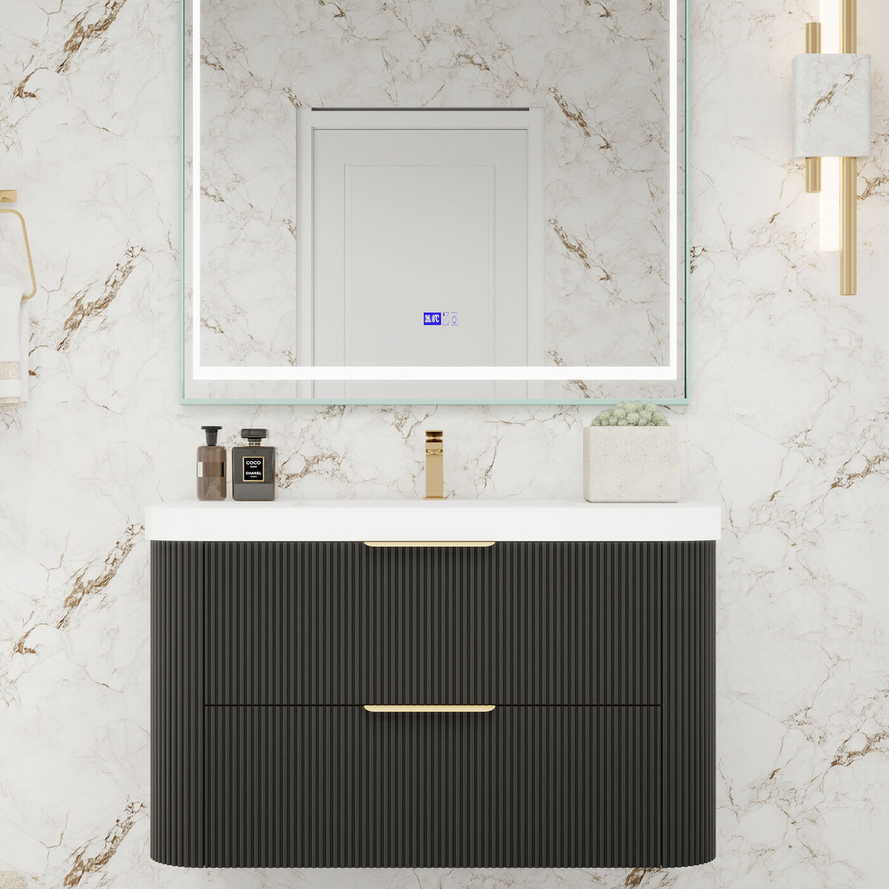Celine 36" Fluted Floating Bathroom Vanity with Acrylic Sink in ...