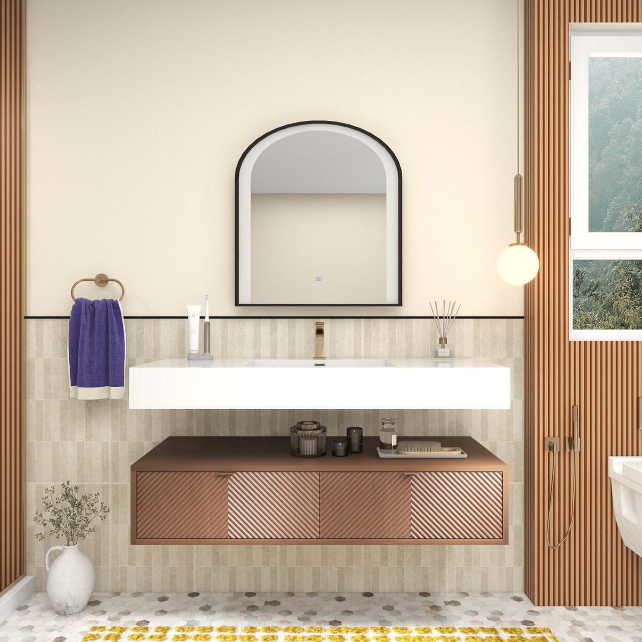Mason 48" Fluted Floating Wall-Mounted Bathroom Vanity with Reinforced ...