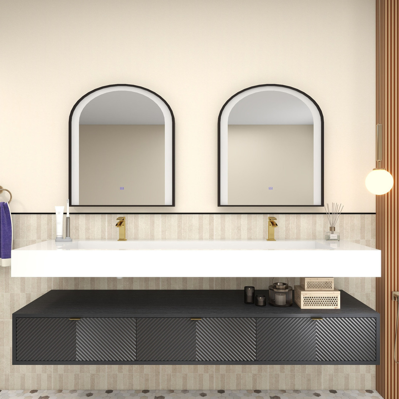 Mason 72" Fluted Floating Wall-Mounted Bathroom Vanity with Reinforced ...