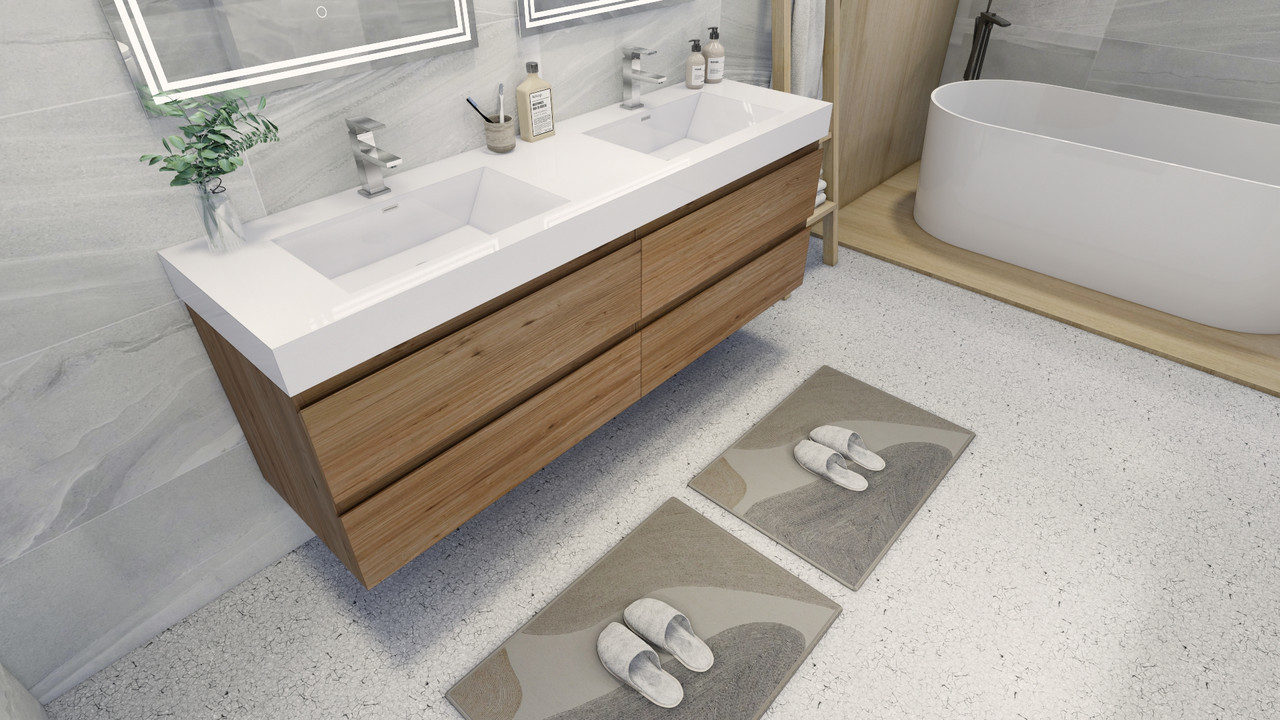 Fortune 72" Wall Mounted Floating Bath Vanity with Double Sinks