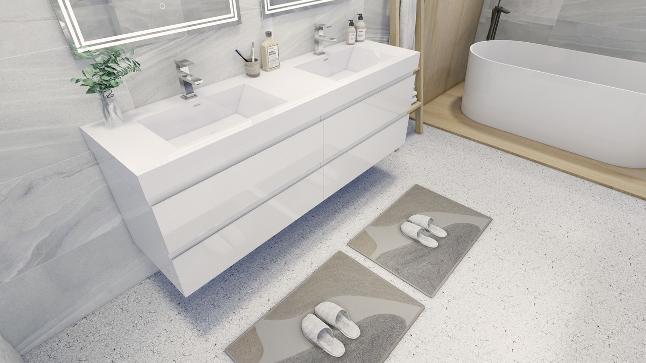 Fortune 72" Wall Mounted Floating Bath Vanity with Double Sinks