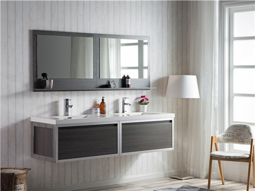 Lake 60" Wall Mounted Modern Vanity with Matte Black Stainless Steel Frame