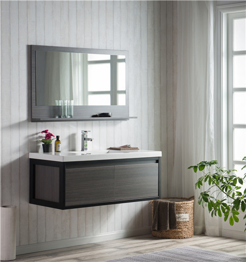Lake 60" Wall Mounted Modern Vanity with Matte Black Stainless Steel Frame