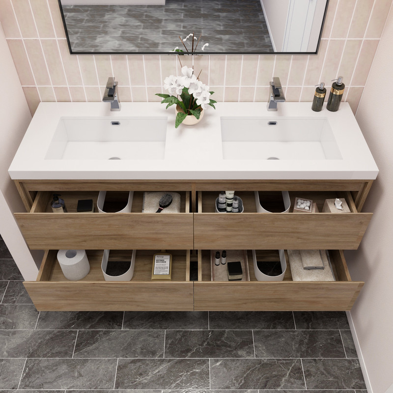 Sage 60 Double Sink Wall Mounted Modern Vanity
