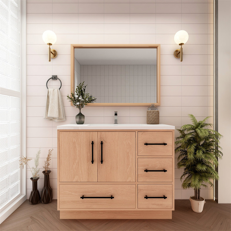 Victoria 42 Solid Wood Freestanding Bathroom Vanity Right Side Drawers with Reinforced Acrylic Sink