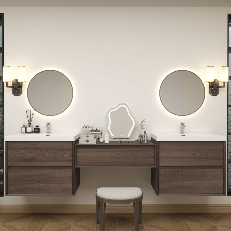 Kingdee 96" Floating Bathroom Vanity & Makeup Table Set