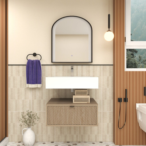 Mason 24" Fluted Floating Wall-Mounted Bathroom Vanity with Reinforced ...