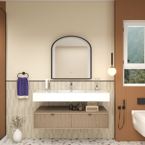 Mason 48" Fluted Floating Wall-Mounted Bathroom Vanity with Reinforced ...