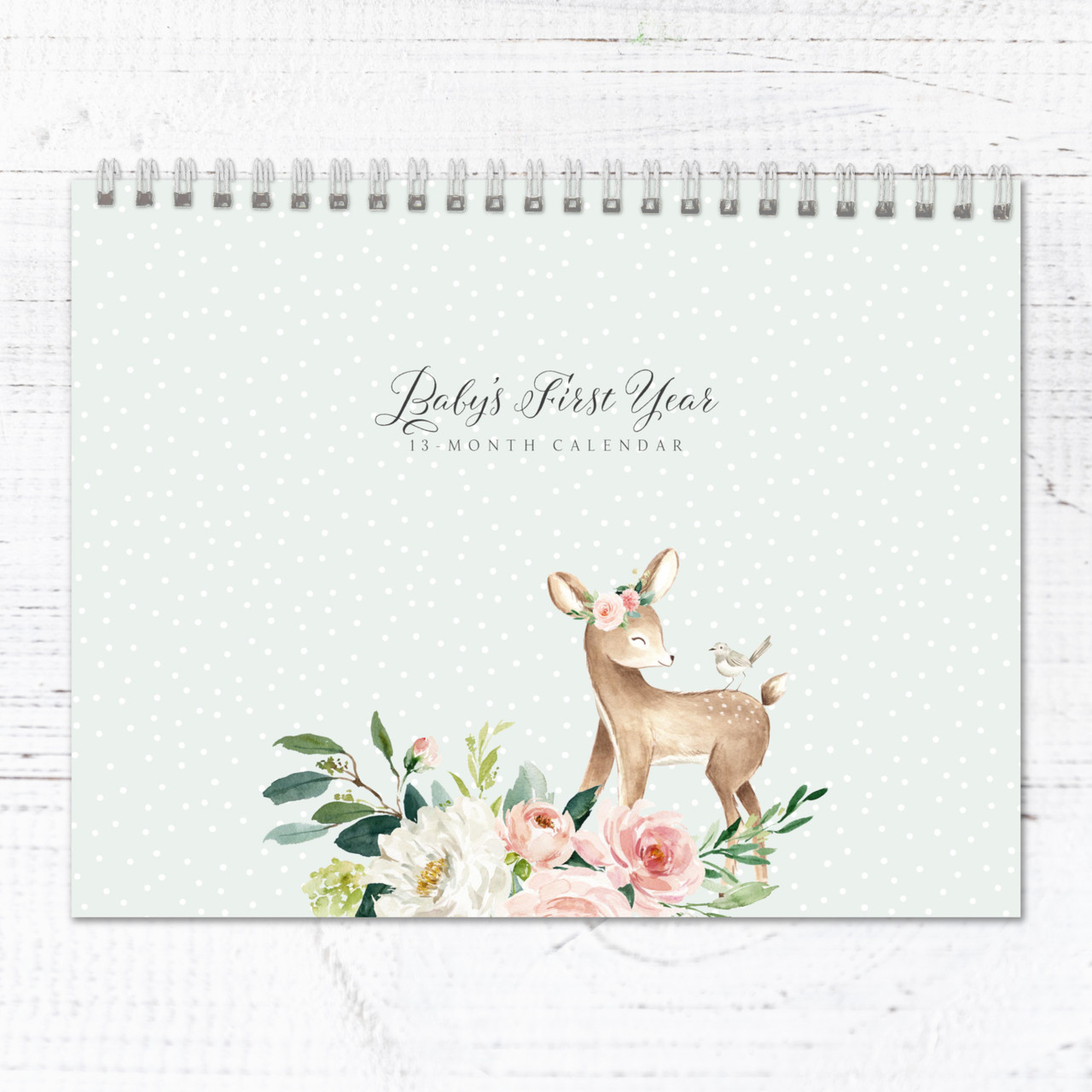 Pink Floral & Deer First Year Baby Calendar - Especially Yours Designs