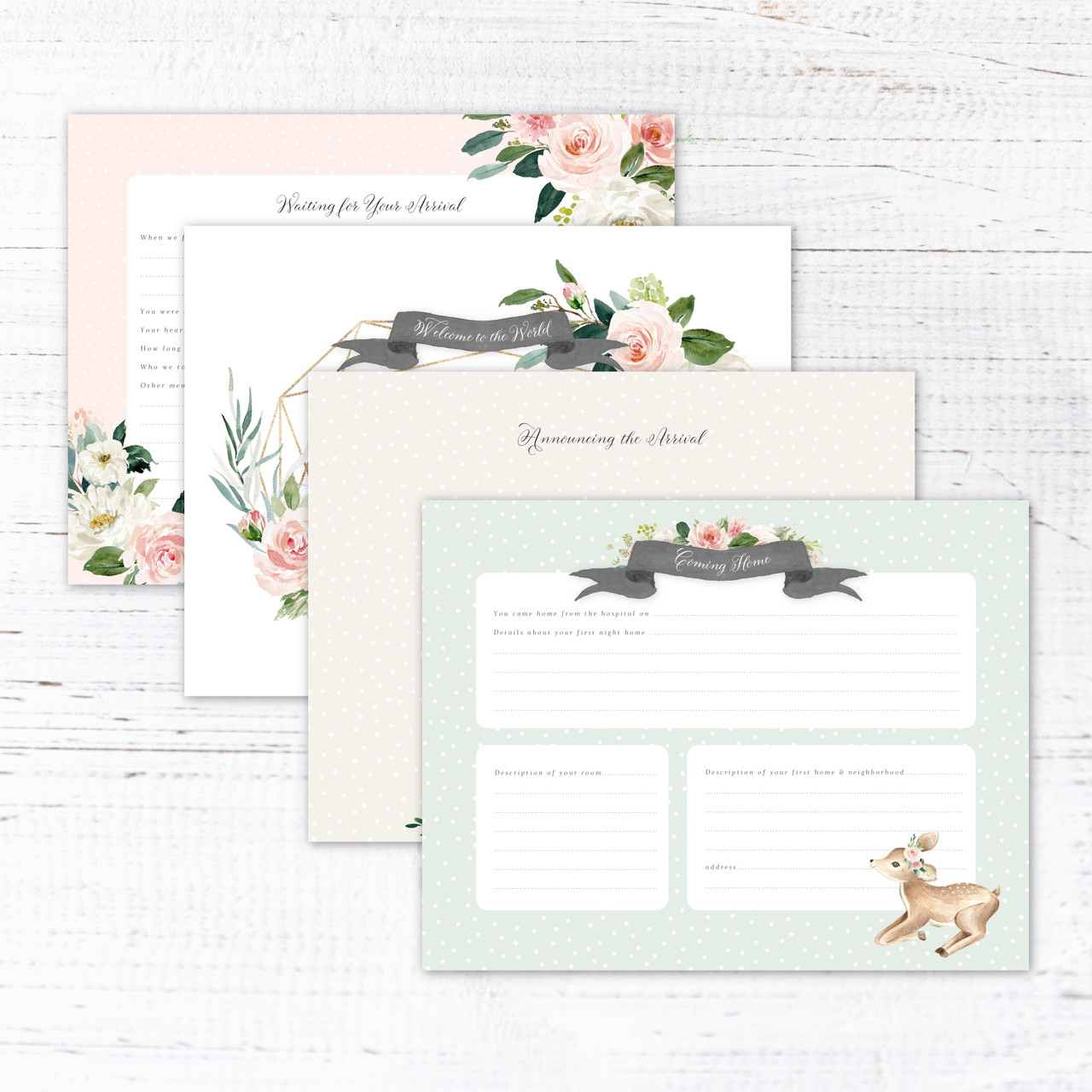 Pink Floral & Deer First Year Baby Calendar - Especially Yours Designs