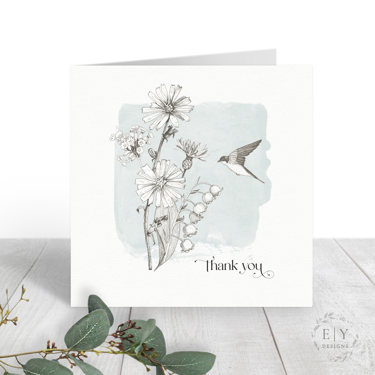Botanical & Birds Sketch Thank You Card - Especially Yours Designs