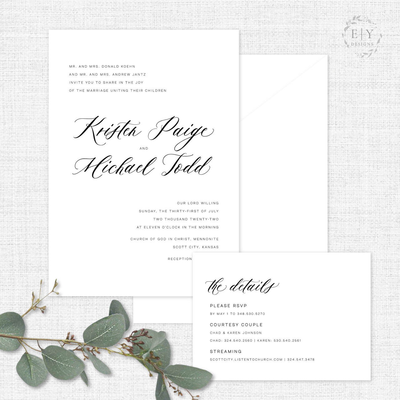 Charming Calligraphy Wedding Invitation - Especially Yours Designs