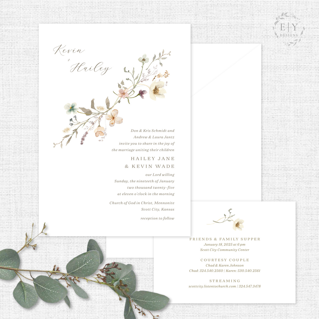 Wildflower Garland Wedding Invitation - Especially Yours Designs